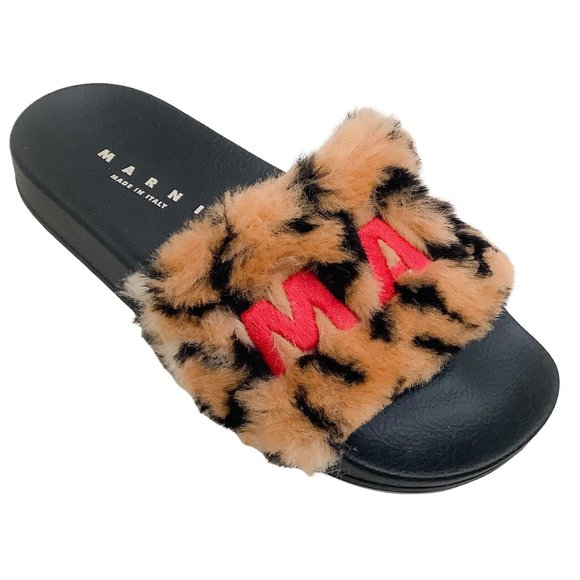 Marni | Shoes | Marni Camel Black Leopard Faux Fur Embroidered Logo ...
